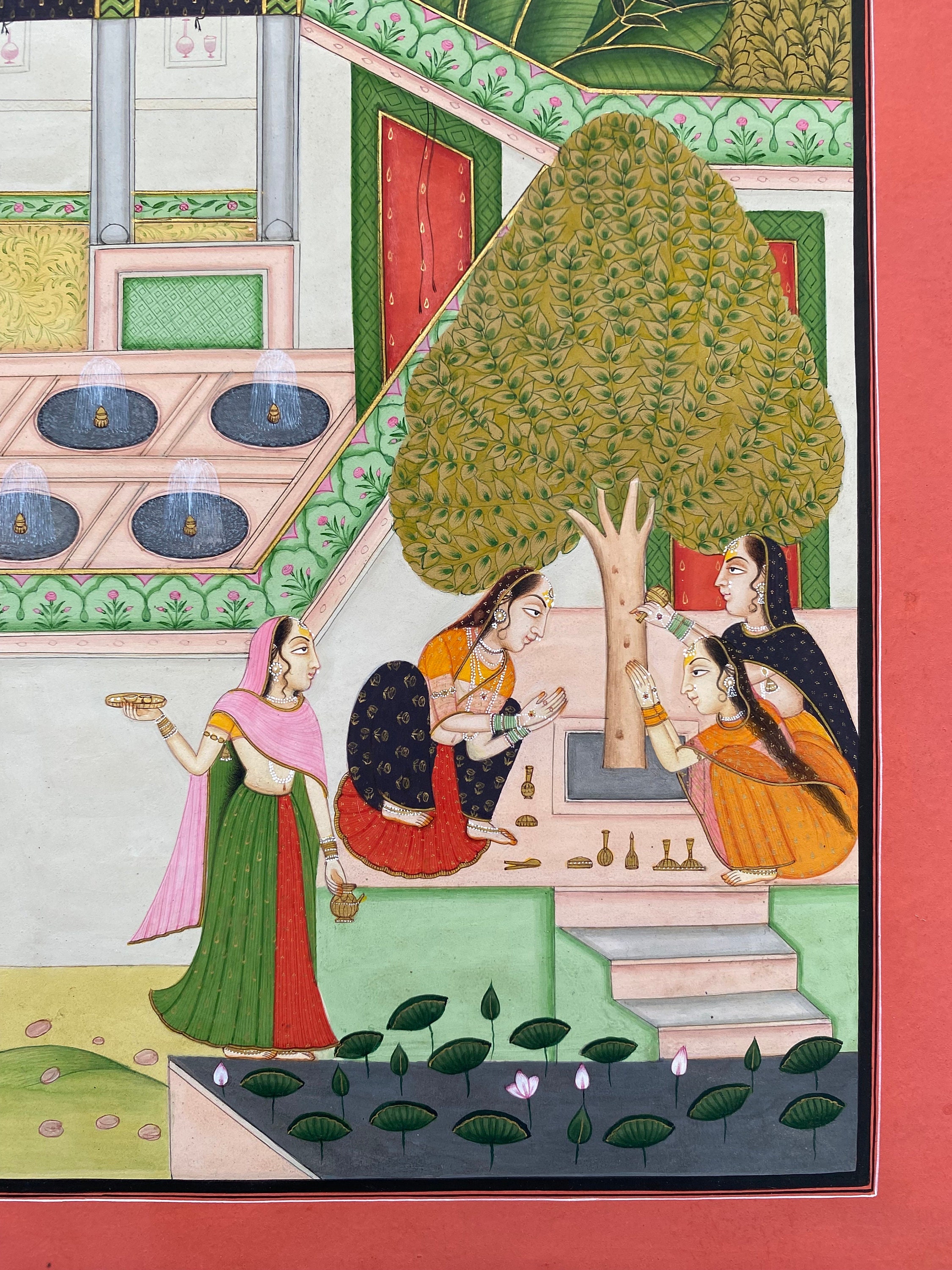 Month of Vaisakha Fine Indian Miniature Traditional Painting of Bundi ...