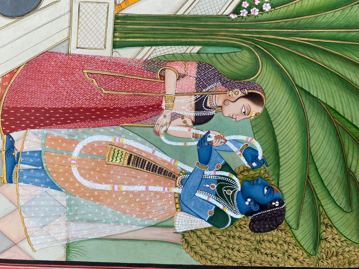 Month of Chaitra Fine Indian Miniature Traditional Painting of Bundi ...