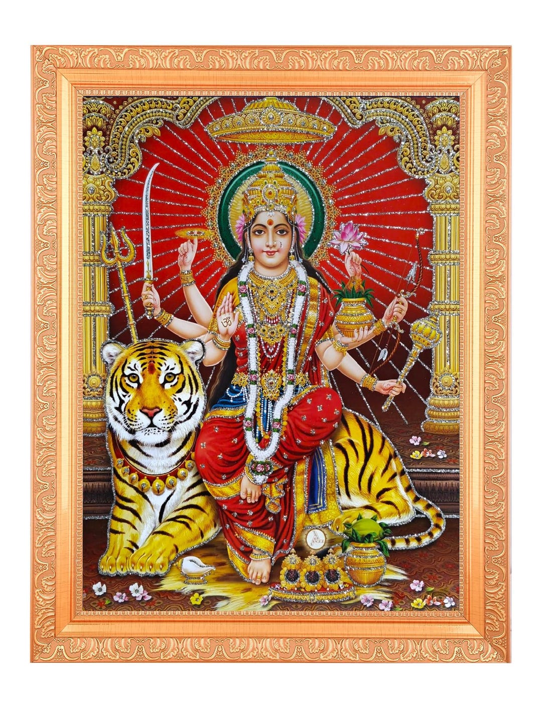 Nav Durga Mata Zari Art Print Photo in Golden Artwork Frame 11 X 14 ...
