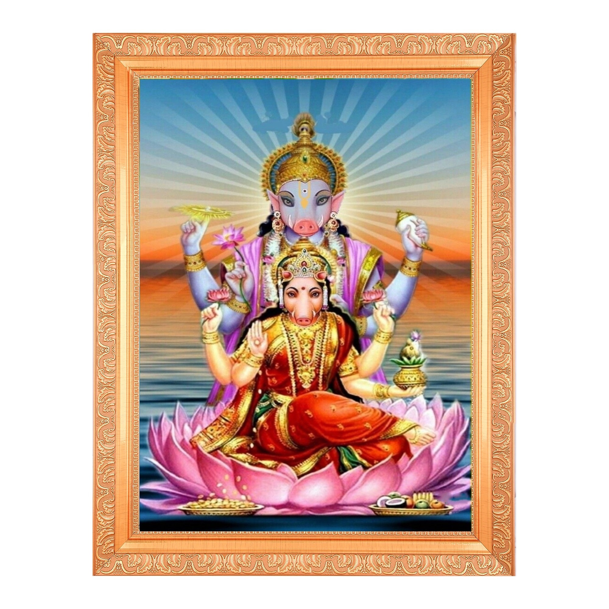 Varaha Swamy With Lakshmi Maa Vintage Digital Print Photo in Golden ...