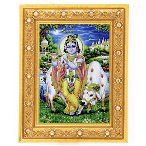 Bal Krishna Golden Art Work Colour Photo Print in Golden Wall Hanging ...