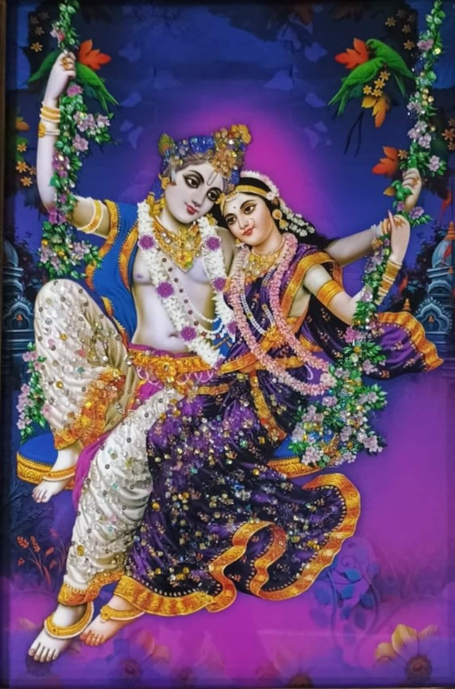 Radha Krishna Artistic Crystal Art-work Laminated Painting in Carved ...