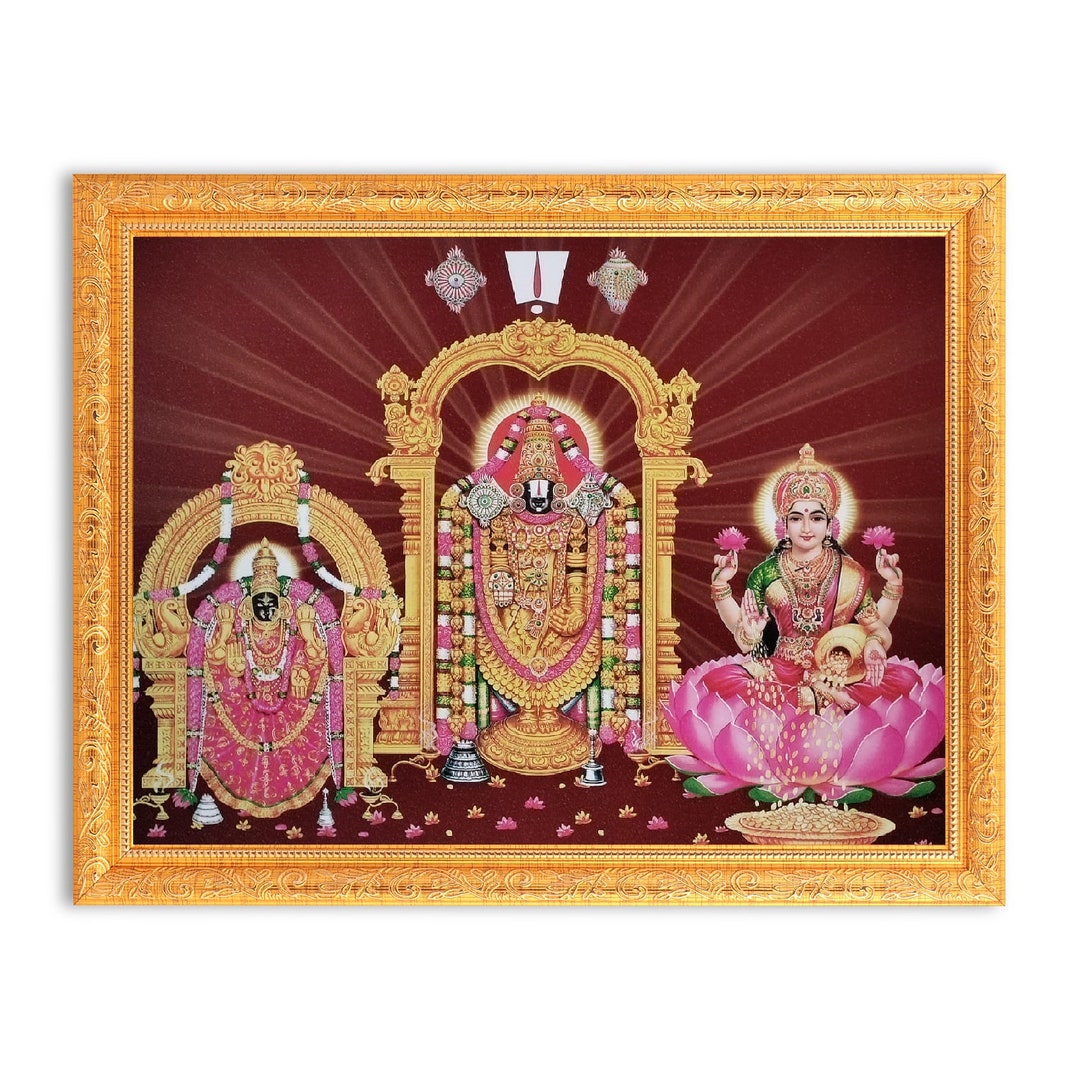 Hindu Gods Perumal With Padmavati Devi & Lakshmi Sparkle Print Digital ...