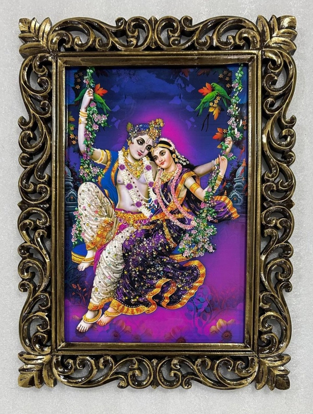 Radha Krishna Artistic Crystal Art-work Laminated Painting in Carved ...