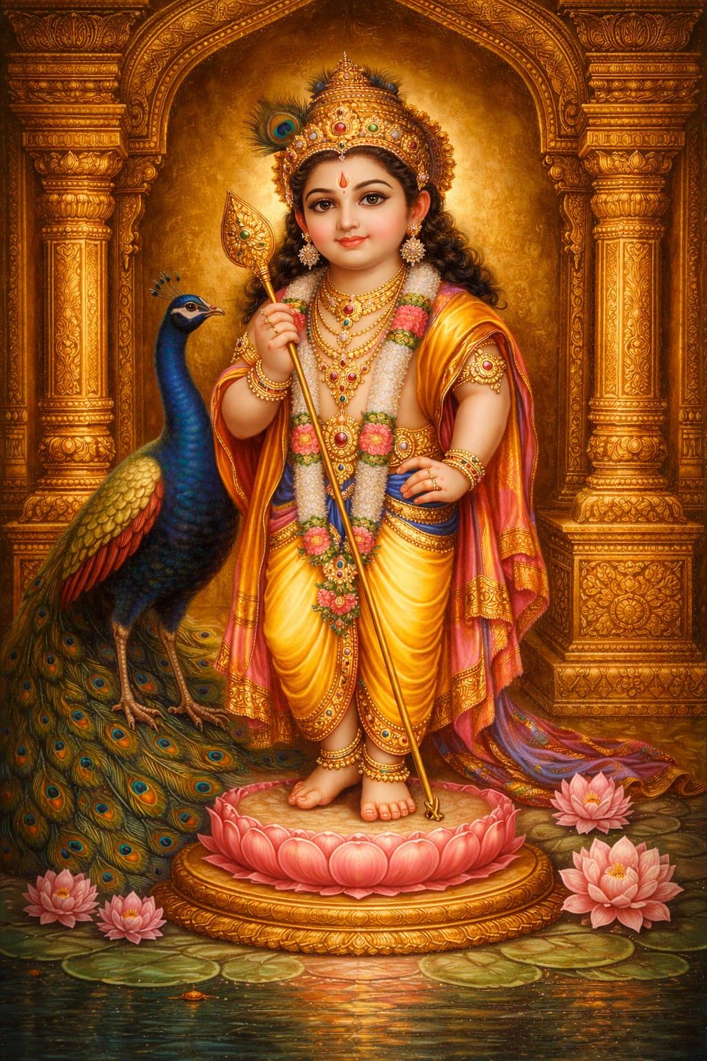 Bala Subramanya, Lord Murugan Digital Artwork Print in Ornate Gold ...