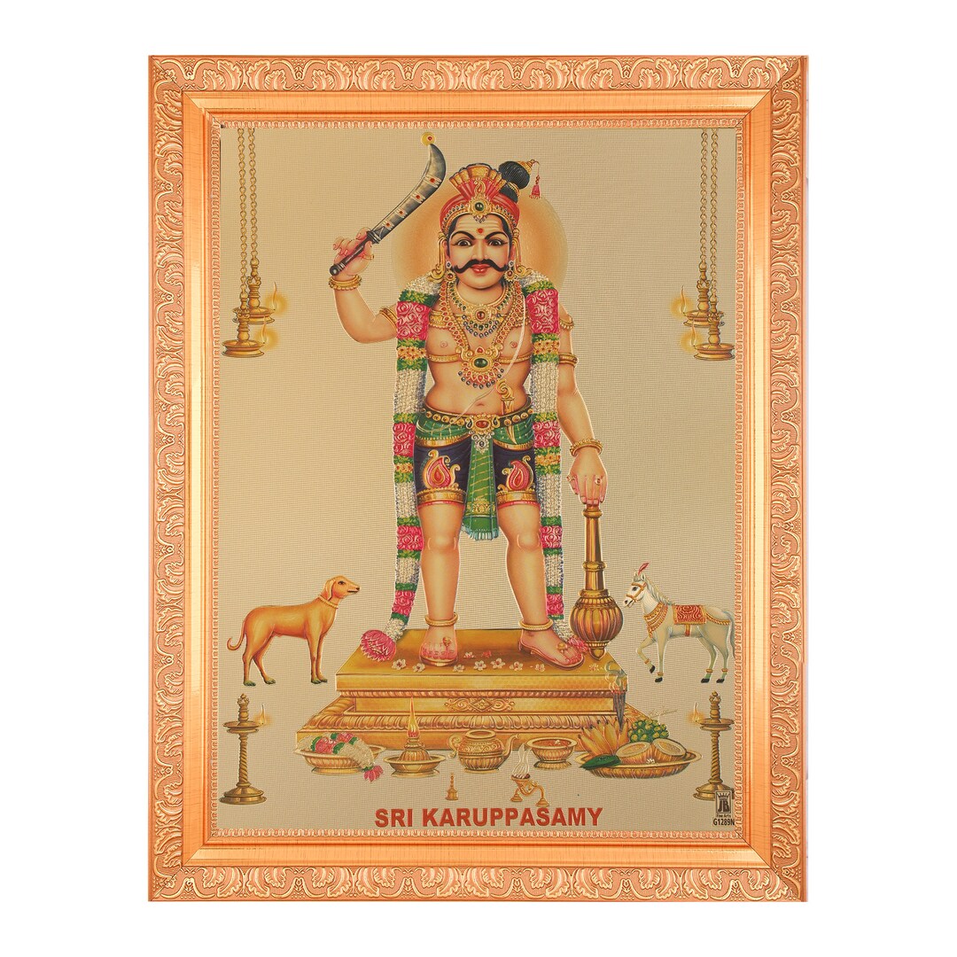 Sri Karuppasamy Belle photo en feuille dorée dans un cadre doré pour ...