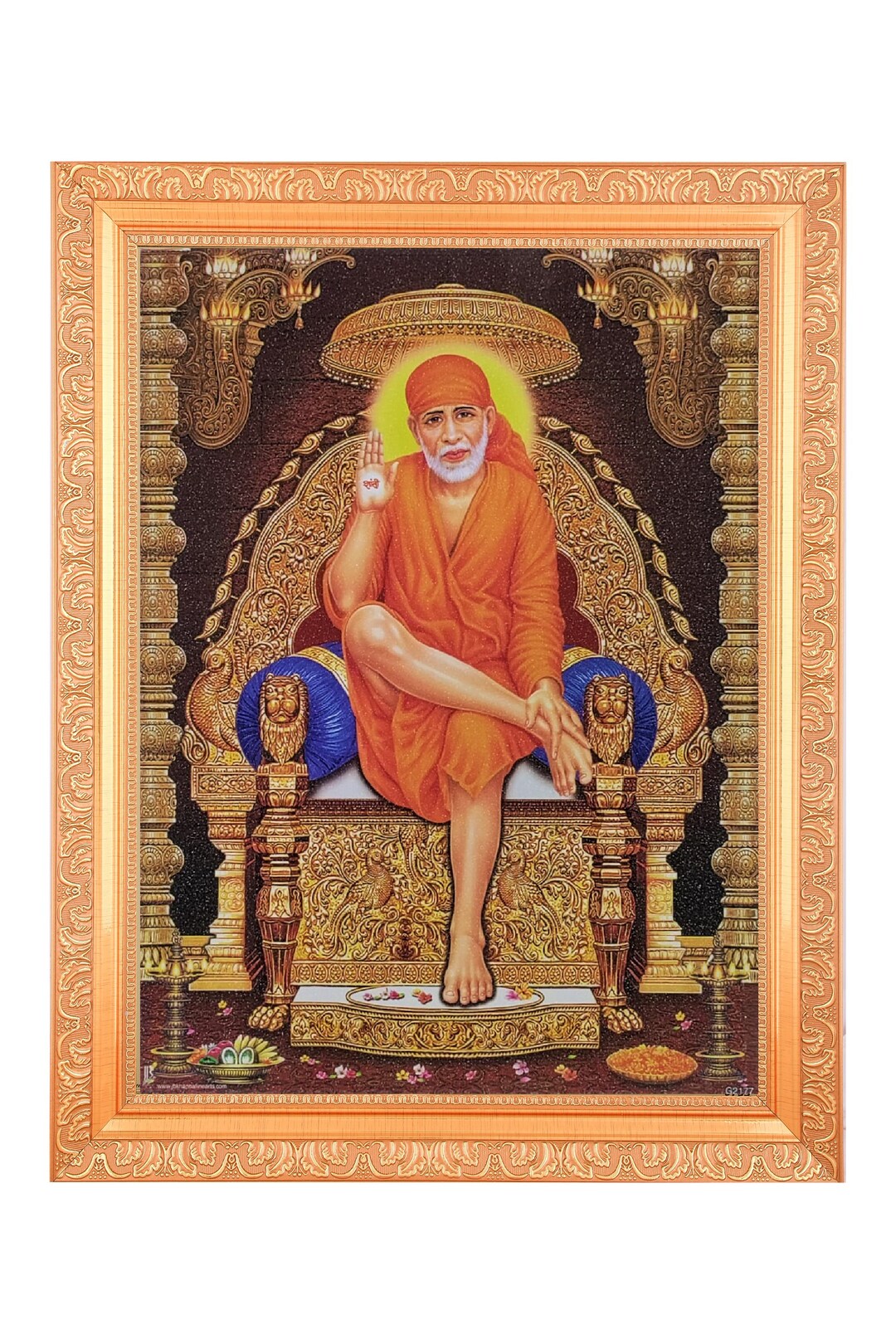 Shirdi Sai Baba Beautiful Sparkle Print Elegant Photo in Golden Artwork ...