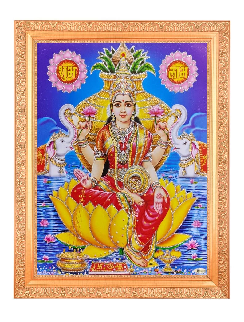 Maa Lakshmi Sparkle Print in Golden Artwork Frame (11 X 14 Inch ...