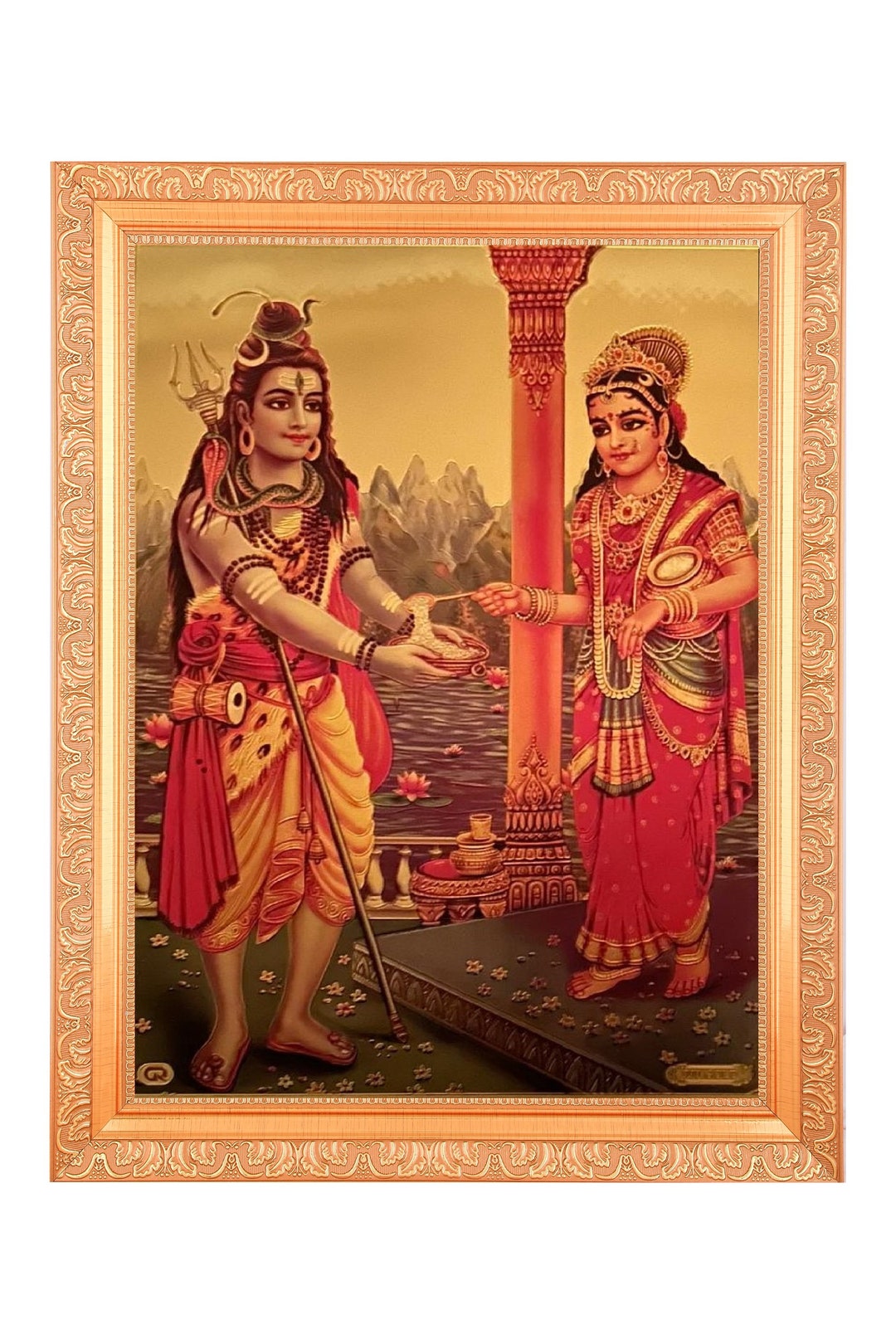 Shivji With Maa Annapurna Beautiful Golden Foil Photo in Artwork Golden ...