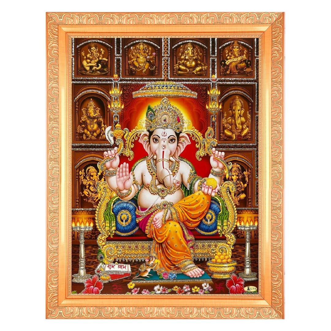 Lord Ganesha Ashtavinayak Silver Zari Artwork in Gold Frame - Etsy