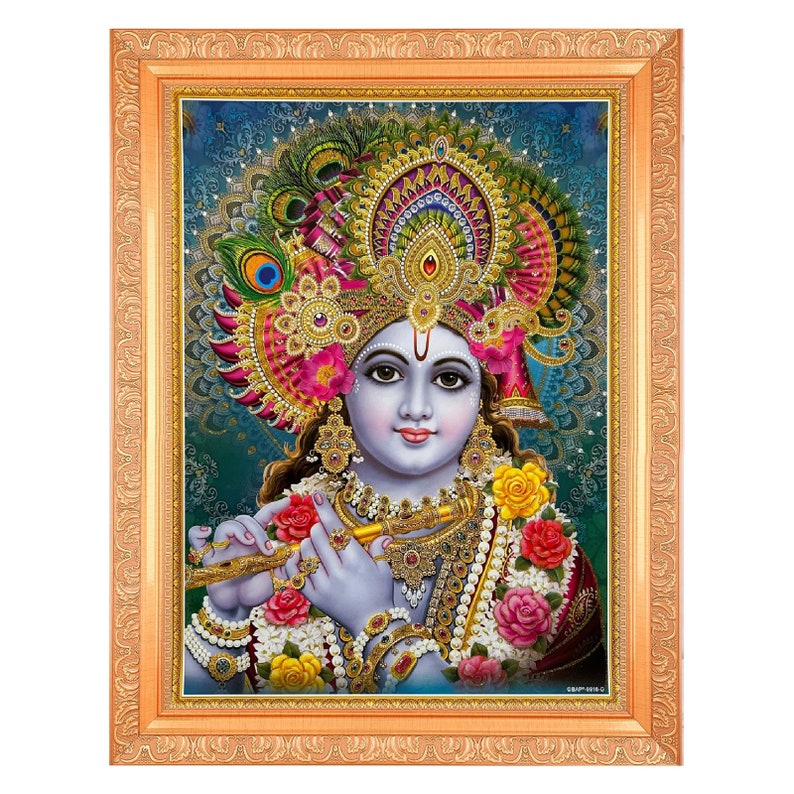Krishna Artwork in Copper Gold Frame (14 X 18 Inches) - Etsy
