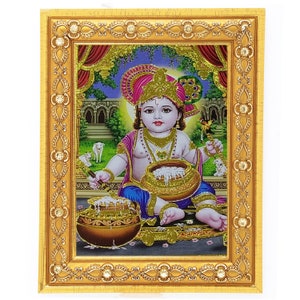 Bal Krishna Golden Art Work Colour Photo Print in Golden Wall Hanging ...