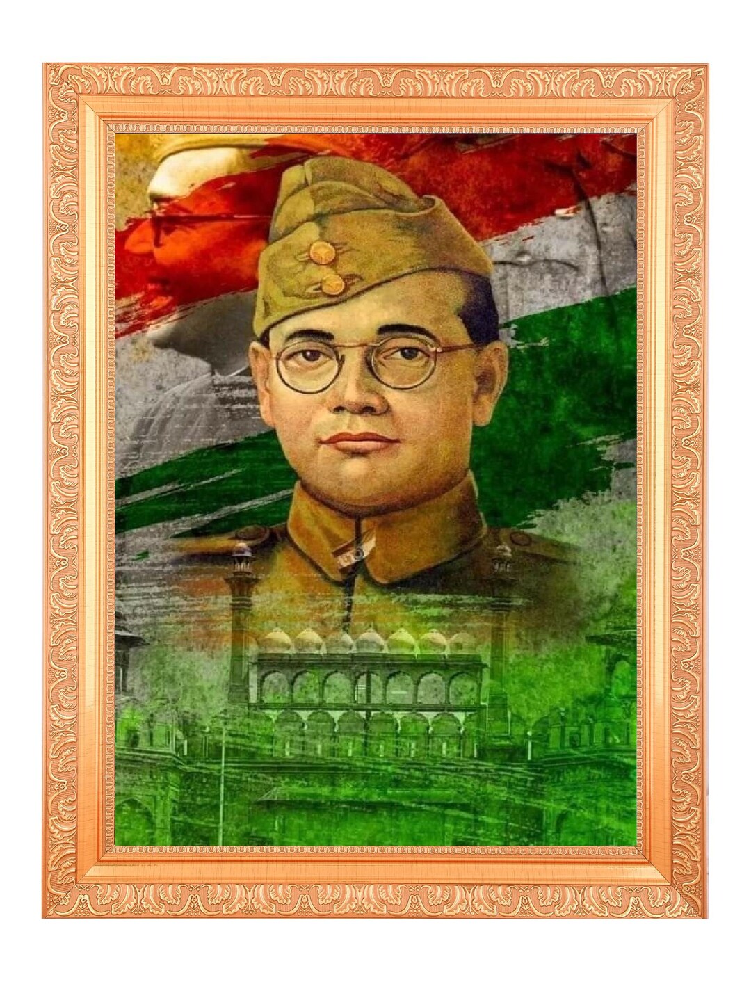 Netaji Subhas Chandra Bose Golden Framed Print, Indian Freedom Fighter ...