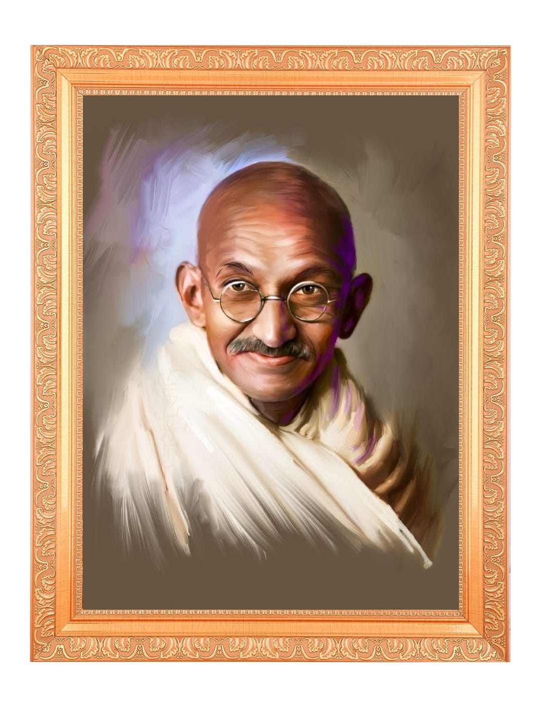 Mahatma Gandhi Digital Print Photo in Golden Artwork Frame (11 X 14 ...