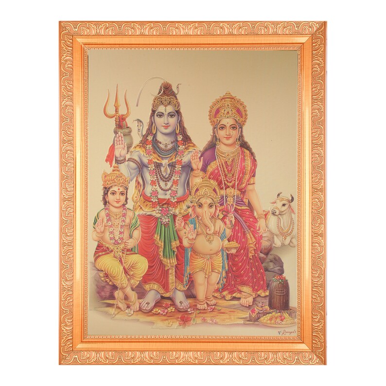 Shiv Parivar Beautiful Golden Foil Photo in Artwork Golden Frame11 X 14 ...