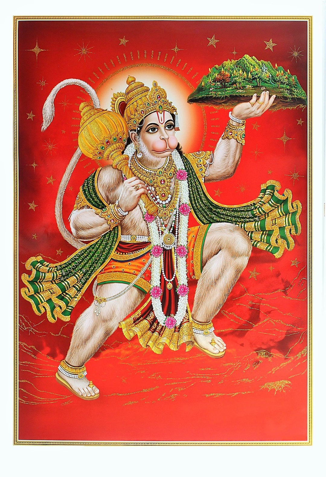 Hanumanji Wall Poster With Golden Art Zari Work Without Frame (25 X 36 ...