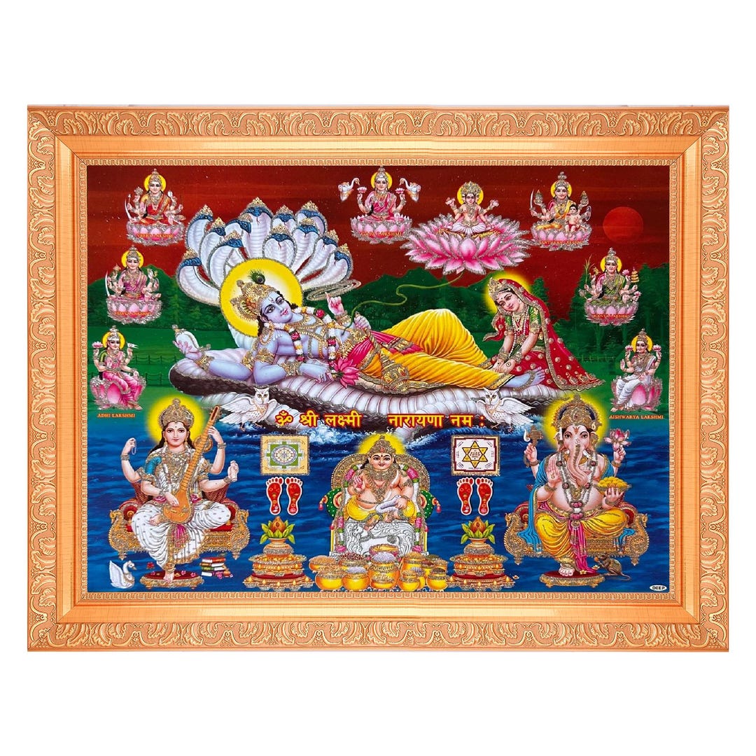 Lakshmi Narayan Golden Foil Art Print in Ornate Frame (11x14 Inch) - Etsy
