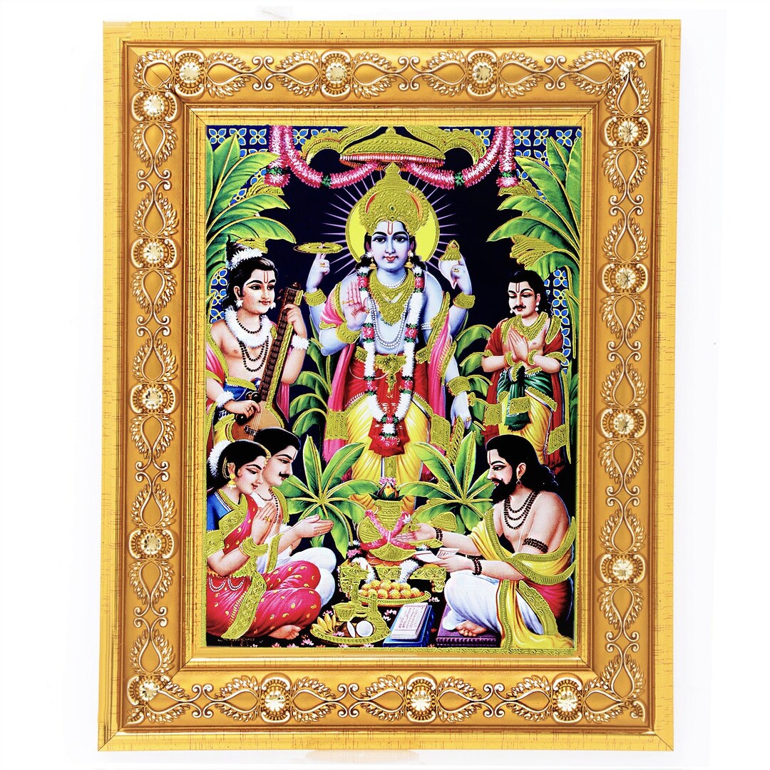 Satyanarayan Swami Golden Art Work Colour Photo in Golden Wall - Etsy