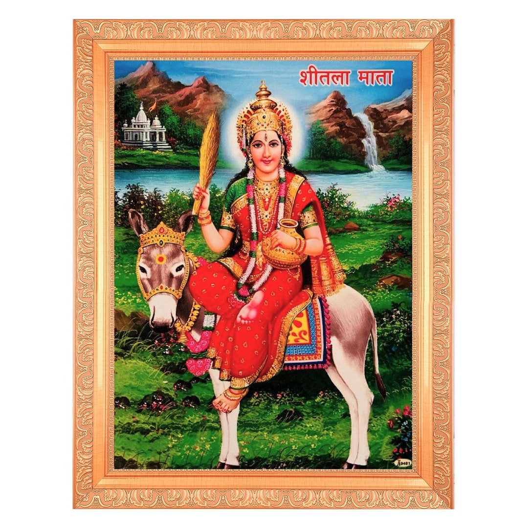 Sheetala Mata Beautiful Sparkle Print Elegant Photo in Golden Artwork ...