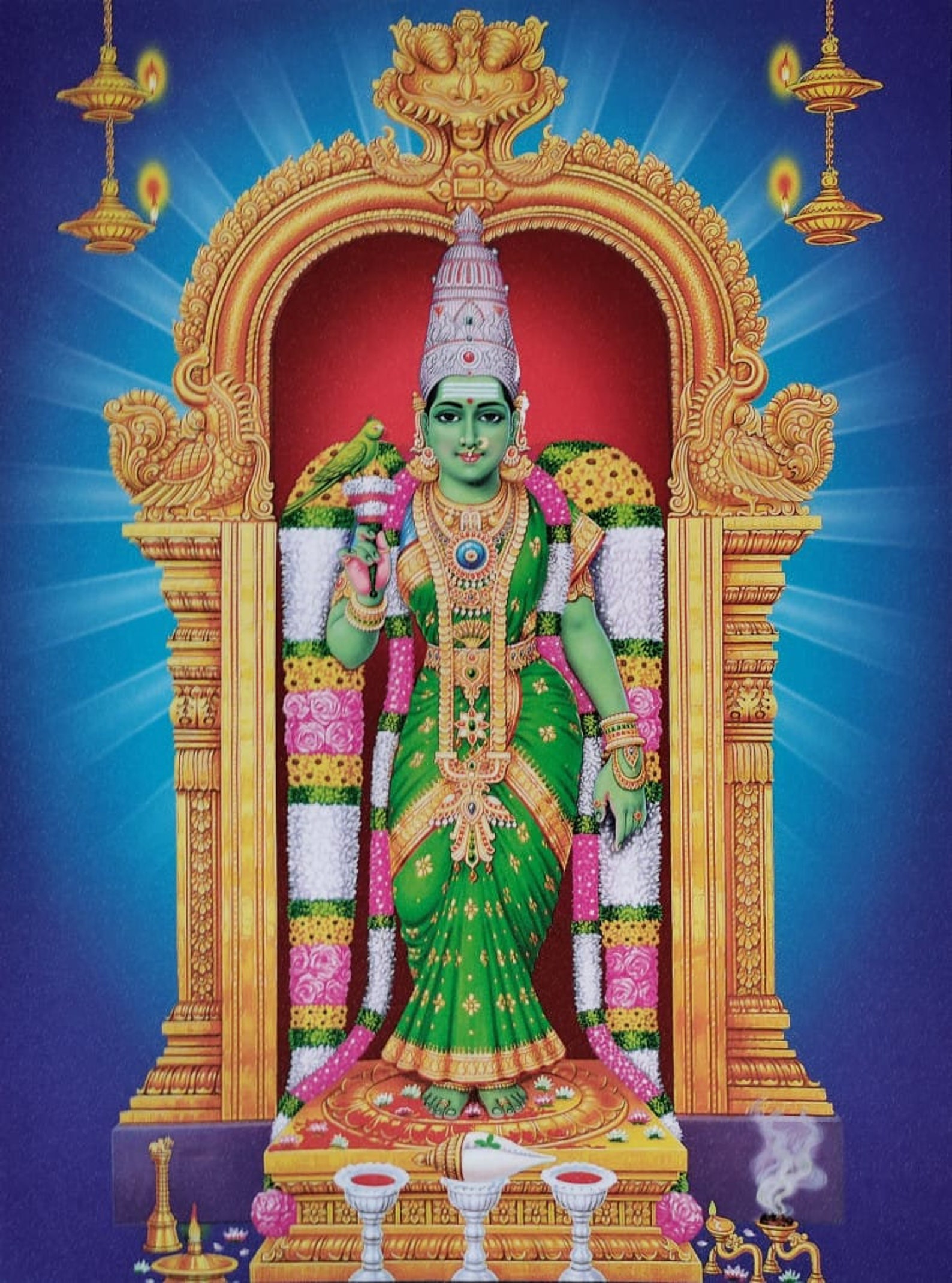 Meenakshi Amman Devi Sparkle Print Digital Photo in Golden Frame ...