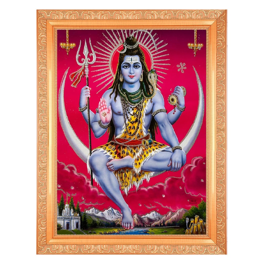 Shivji Elegant Zari Art Work Photo in Golden Frame Big (14 X 18 Inches ...
