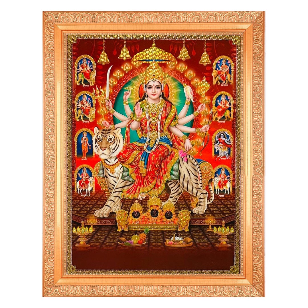 Buy Sherawali Maa Nav Durga With Crystal Effect Art Work Photo in ...