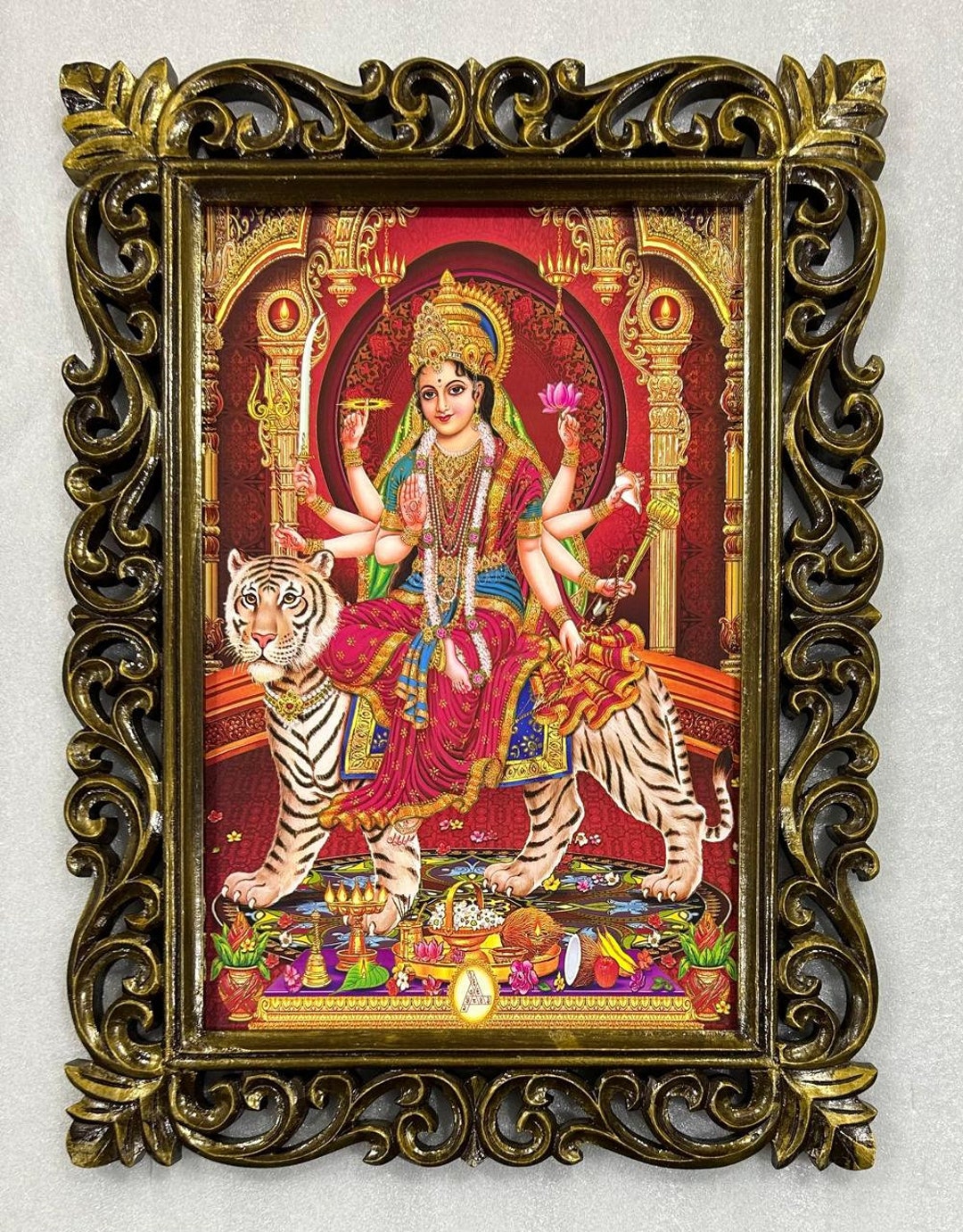 Durga Maa Artistic Gold Work Photo Design Painting Print in Carved ...
