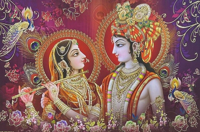 Radha Krishna Gold Artwork Print in Carved Wooden Frame (23x17 Inch) - Etsy