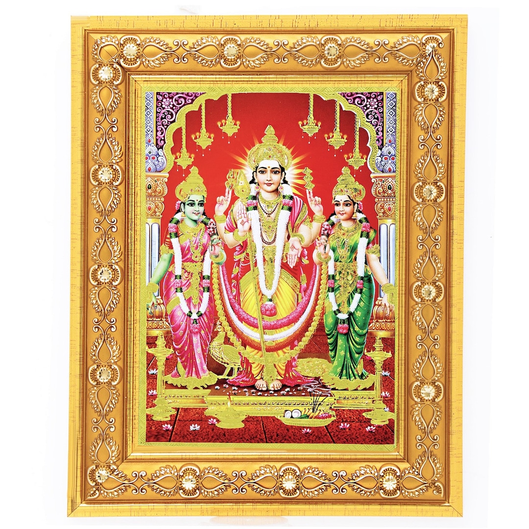Murugan Valli Devsena Golden Art Work Colour Photo in Golden Wall ...