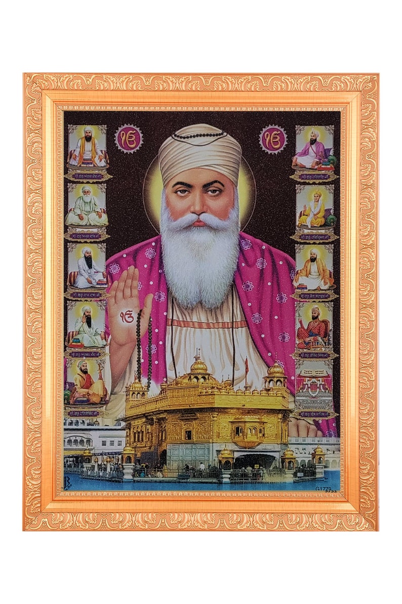 Sikh 10 Gurus With Golden Temple Sparkle Print Elegant Photo in Golden ...