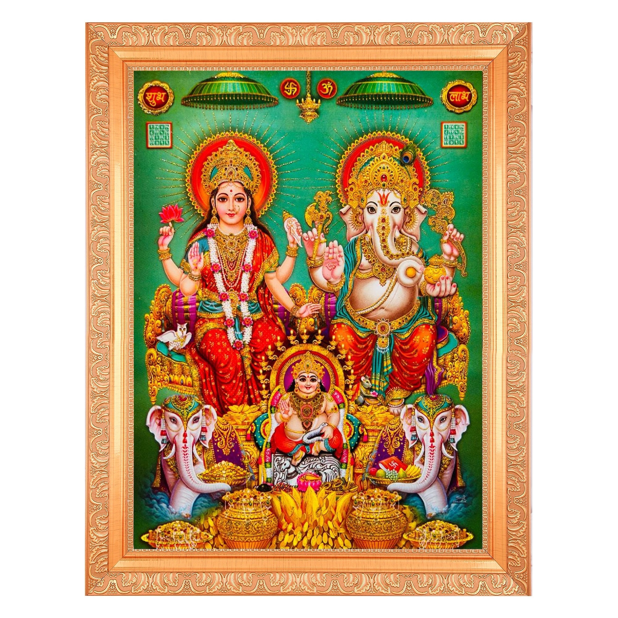 Saraswati Ganesh Lakshmi Kuber Beautiful Golden Foil Photo in - Etsy