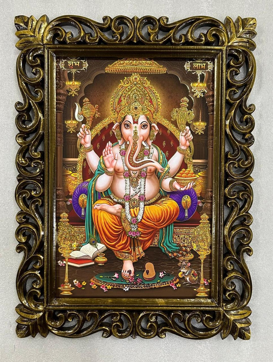 Ganesh-ji Artistic Gold Work Photo Design Painting Print in Carved ...