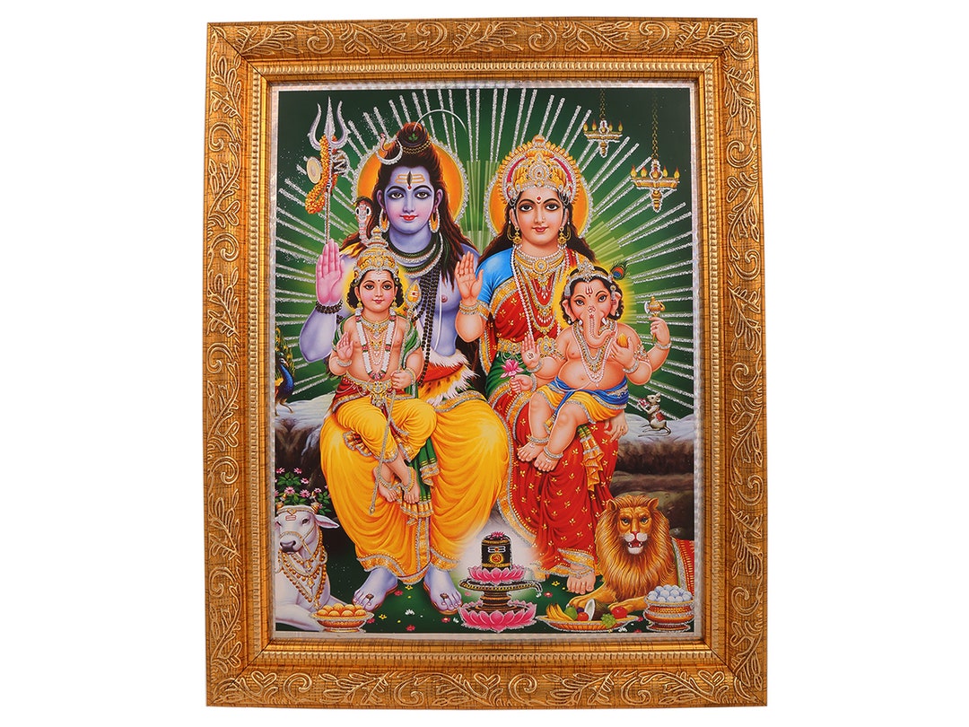 Shiv Pariwar Photo in Golden Frame With Silver Zari Art - Etsy