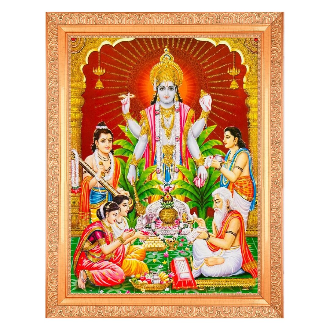 Satyanrayan Swami Beautiful Zari Art Print Elegant Photo in Golden ...