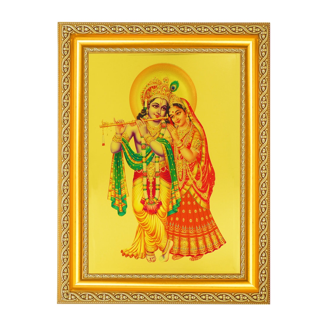 Radhaji Krishnaji Beautiful Golden Foil Photo in Golden Frame (11.50 X ...