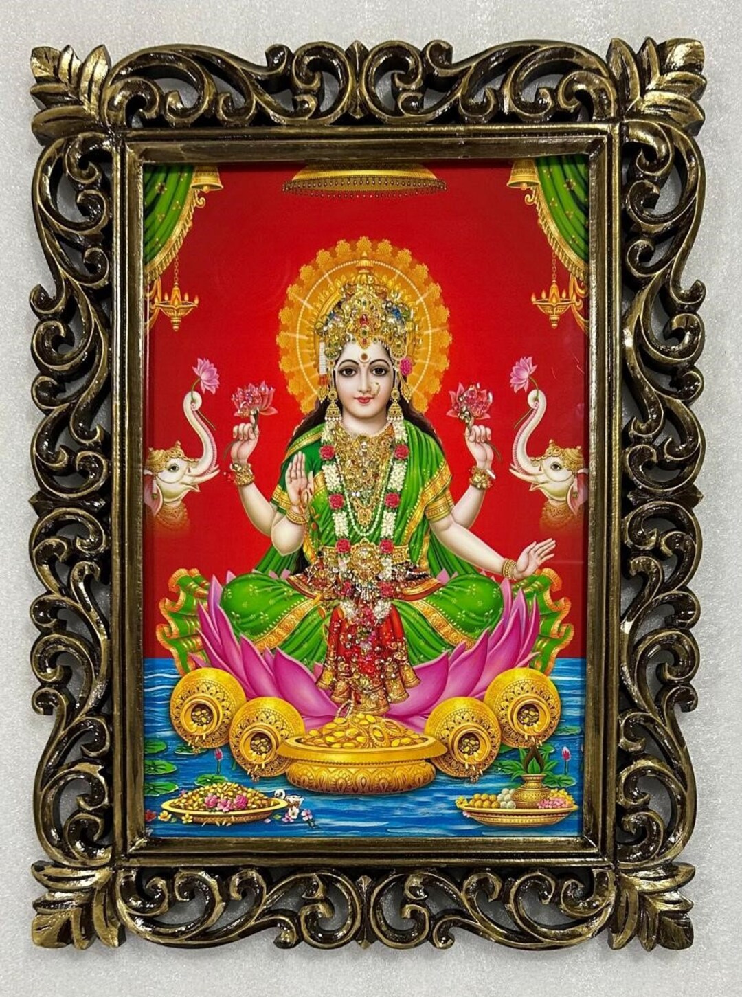 Lakshmi Maa Artistic Crystal Art-work Laminated Painting in Carved ...