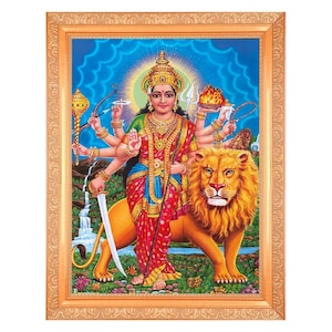 Sri Maha Chandi Devi Digital Print Photo in Golden Artwork Frame 11 X ...