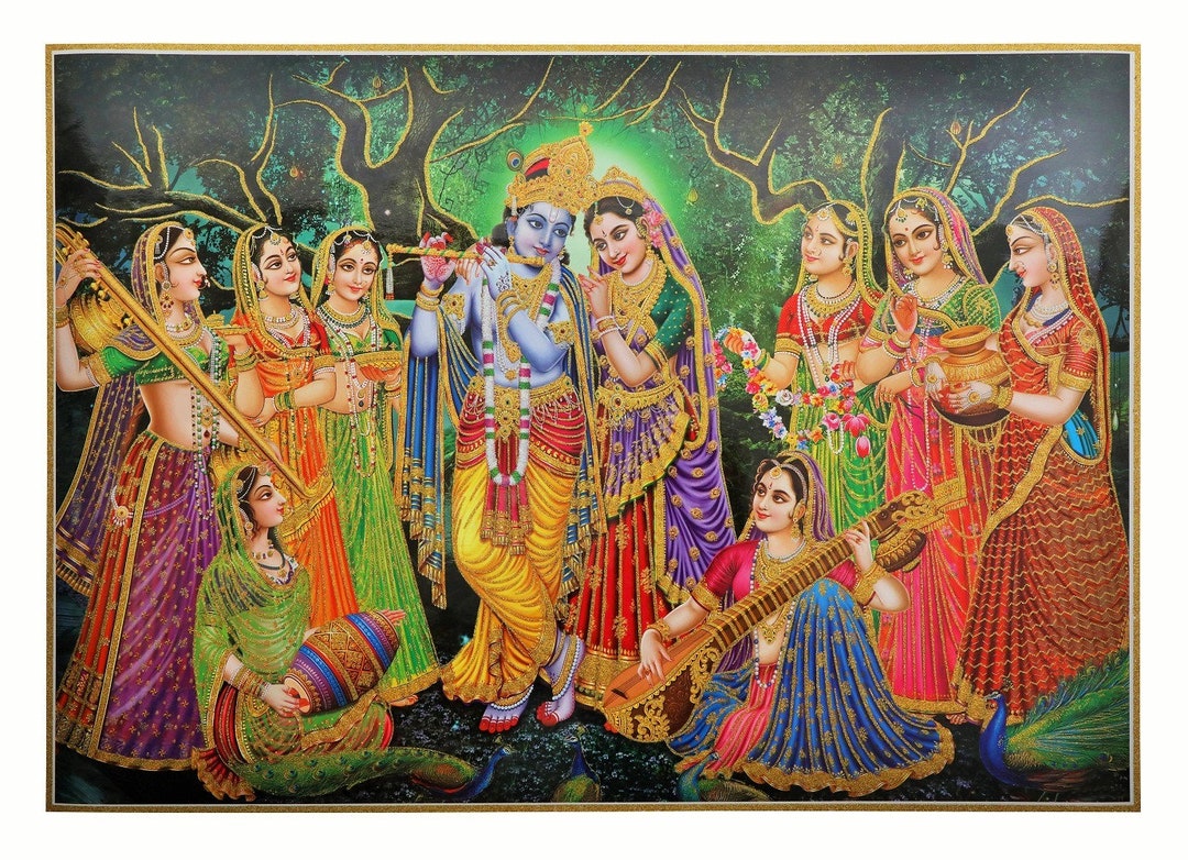 Radha Krishna mit goldenem Zari Art Work Poster ohne Rahmen (25 x 36 ...