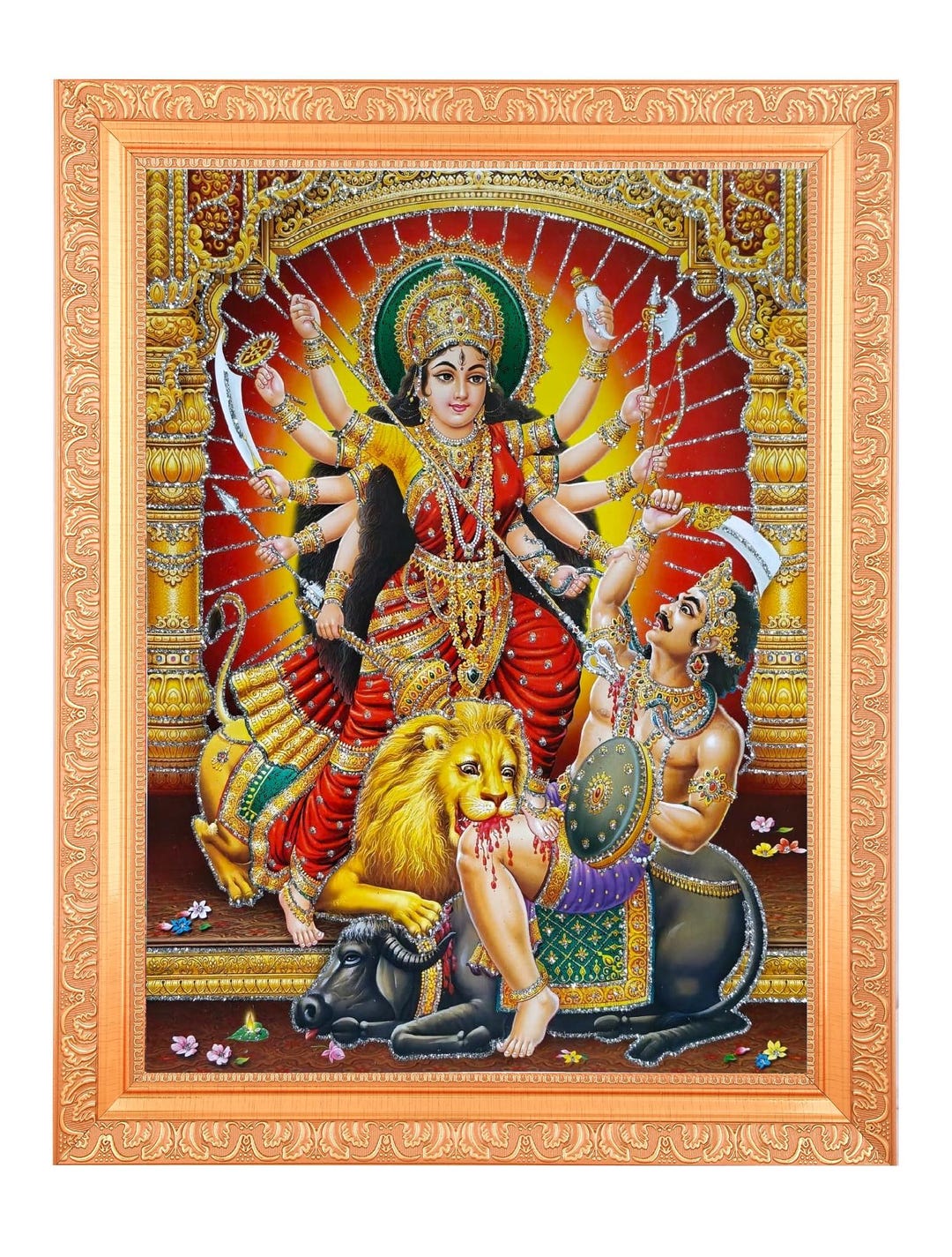 Sri Maha Chandi Devi Digital Print Photo in Golden Artwork Frame 11 X ...