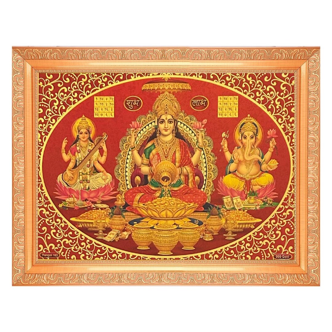 Maa Lakshmi Golden Foil Art, Framed Hindu Goddess Print, Housewarming ...