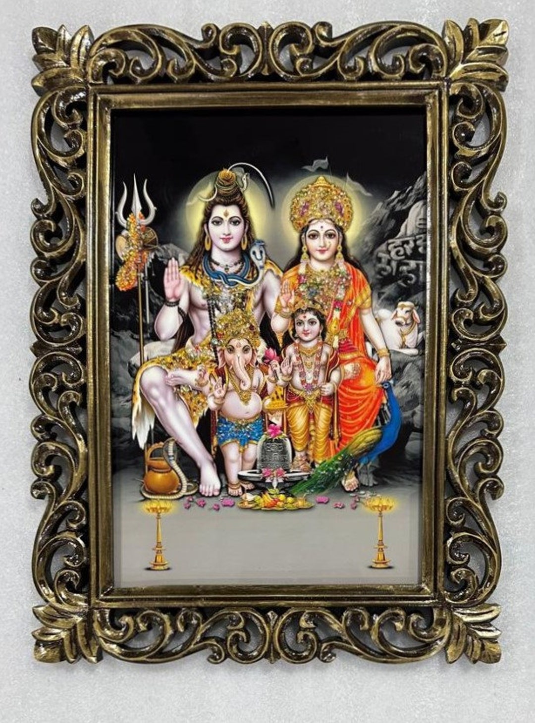 Shiv Parivar Artistic Crystal Art-work Laminated Painting in Carved ...
