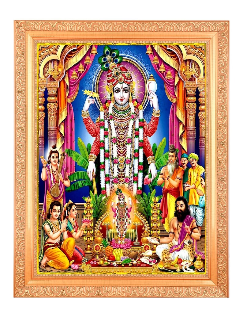 Lord Satyanarayana Swami Golden Frame Art, Elegant Sparkle Print (11 X ...