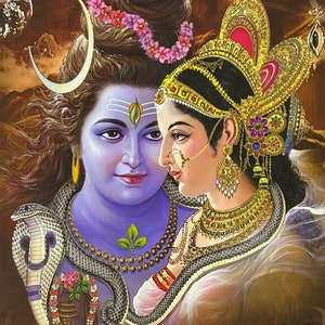 Shiv Parvati Artistic Gold Work Photo Design Painting Print in Carved ...