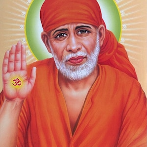 Shirdi Wale Baba Ashirwad Painting Print in Carved Wooden Frame Duco ...