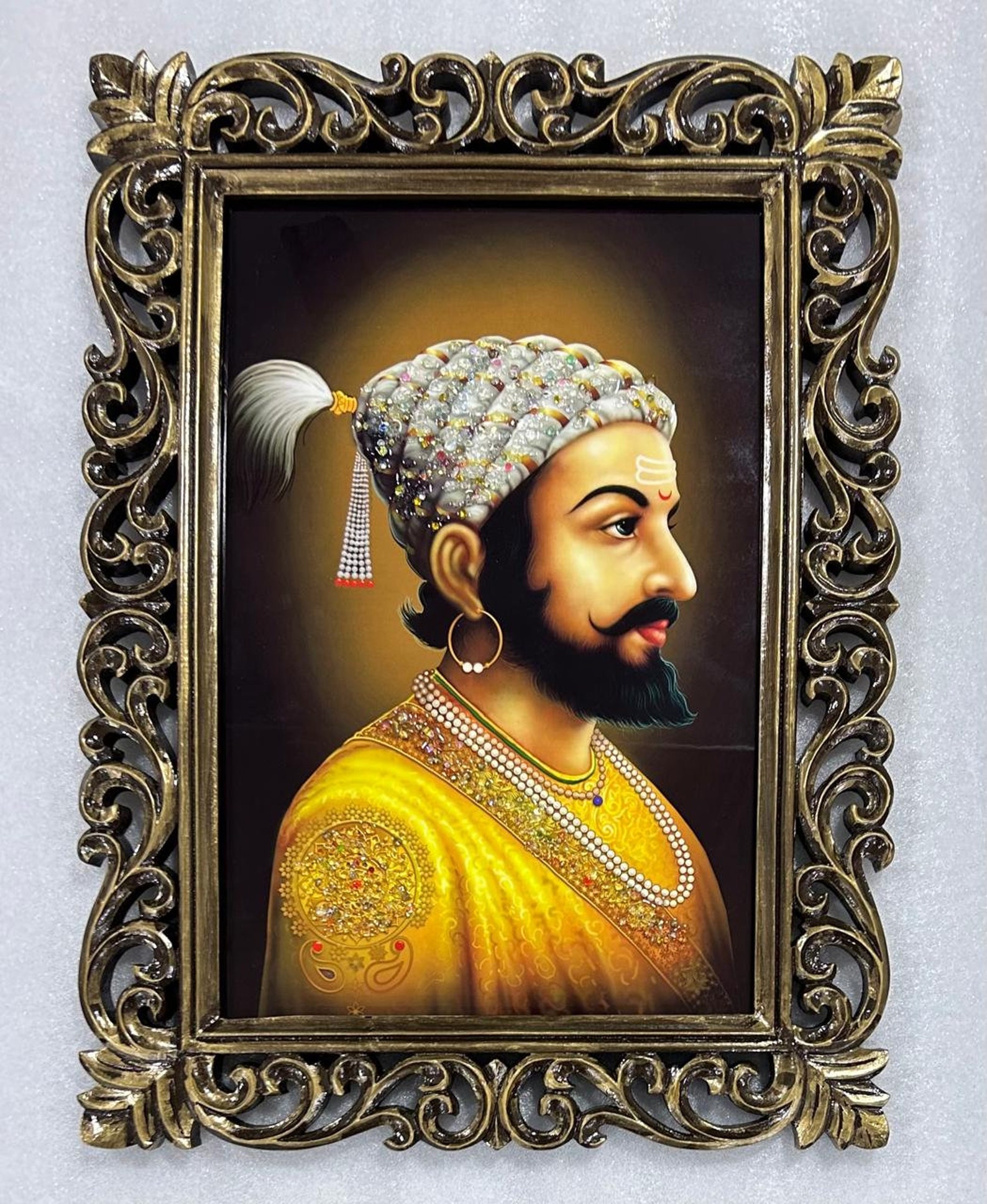 Shivaji Maharaj Artistic Crystal Art-work Laminated Painting in Carved ...