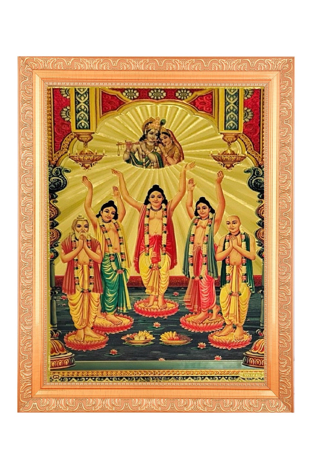 Panch Tattva With Radha Krishna Beautiful Golden Foil Photo in Artwork Golden Frame(11 X 14 Inch ...