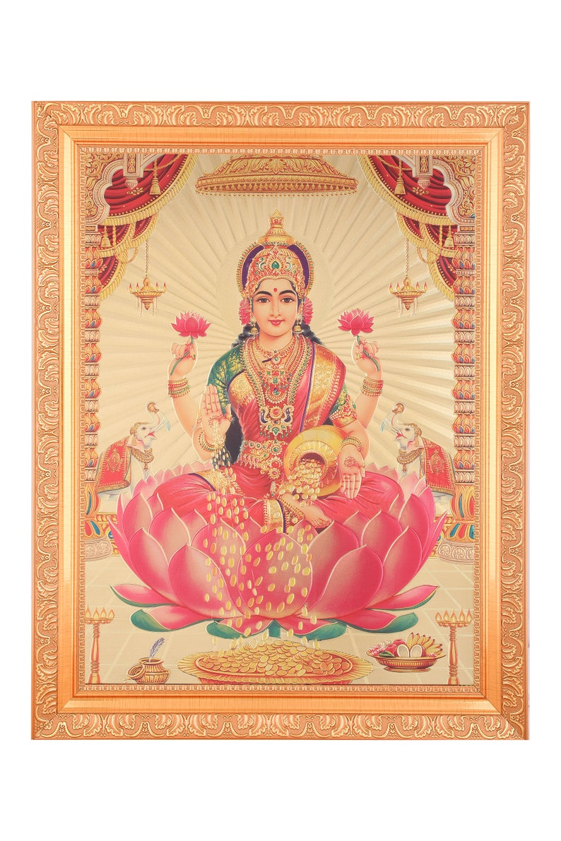 Maa Lakshmi Beautiful Golden Foil Photo in Artwork Golden Frame11 X 14 ...