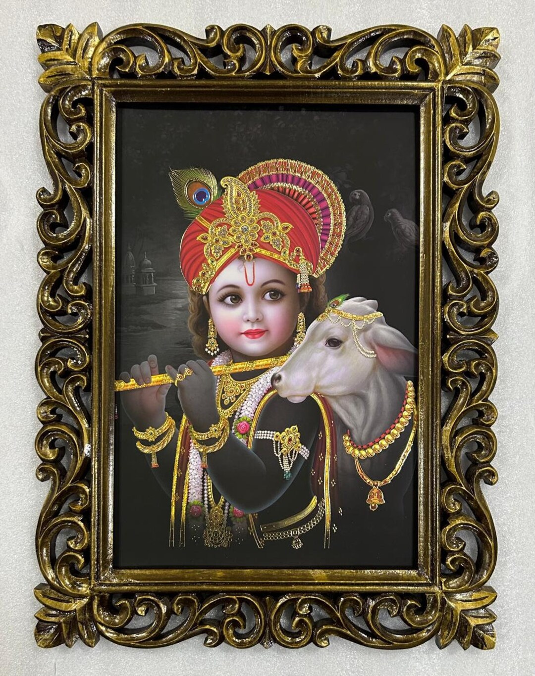 Modern Art Bal Krishna Gold Work Photo Design Painting Print in Carved ...
