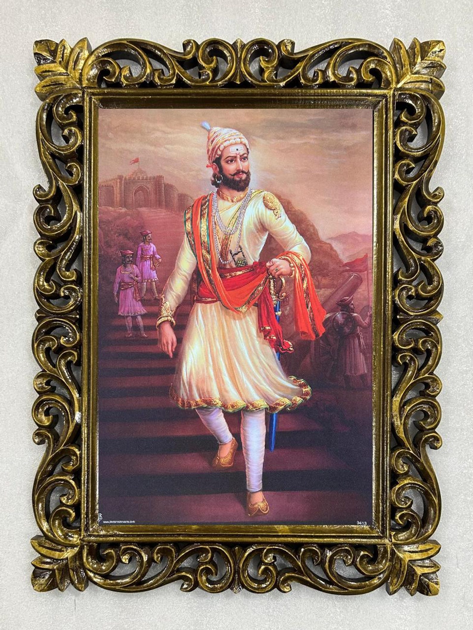 Chhatrapati Shivaji Maharaj Painting Print in Carved Wooden Frame Duco ...