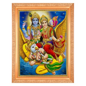 Vishnu Lakshmi With Garuda Beautiful Golden Zari/foil Photo in Golden ...